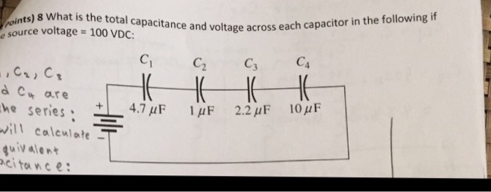 Solved What is the total capacitance and voltage across each | Chegg.com