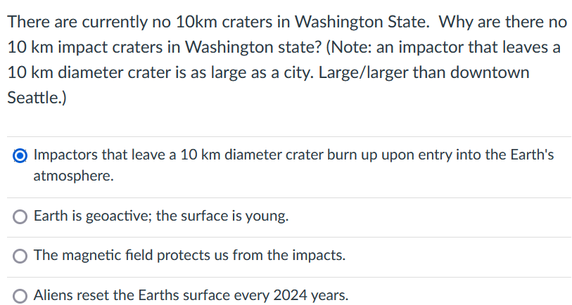 Solved There Are Currently No 10 Km Craters In Washington
