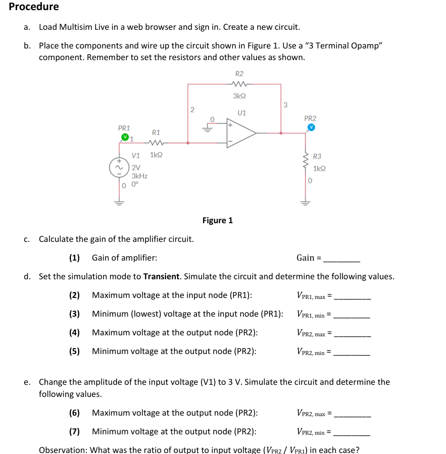 Solved Procedurea. ﻿Load Multisim Live in ﻿a web browser and | Chegg.com