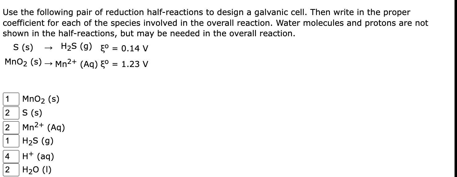 Solved Use The Following Pair Of Reduction Half Reactions To