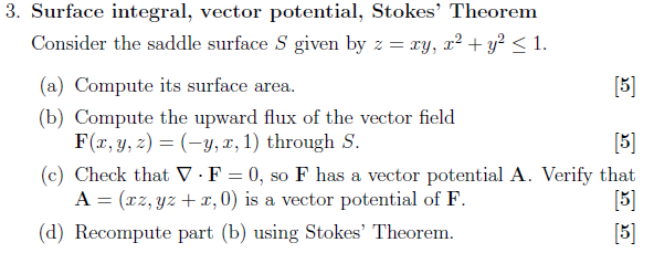 Solved 3. Surface integral, vector potential, Stokes' | Chegg.com