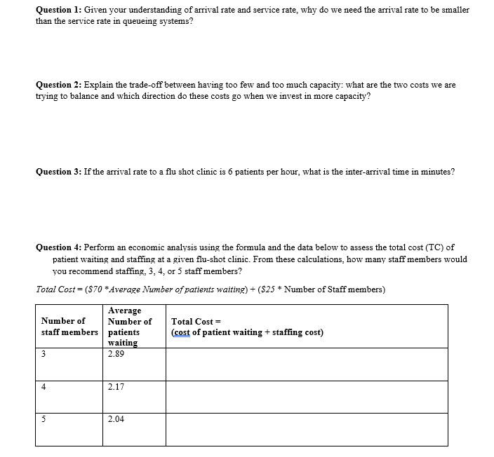 Solved Question 1: Given your understanding of arrival rate | Chegg.com