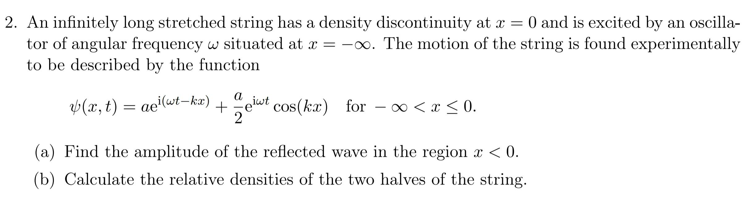 Solved 2. An infinitely long stretched string has a density | Chegg.com