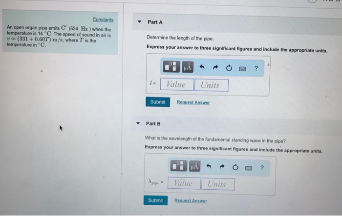 Solved Constants PartA An open organ pipe emits C (524 Hz) | Chegg.com