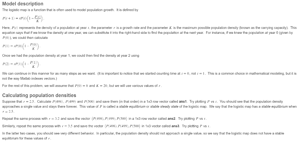 Model description The logistic map is a function that | Chegg.com