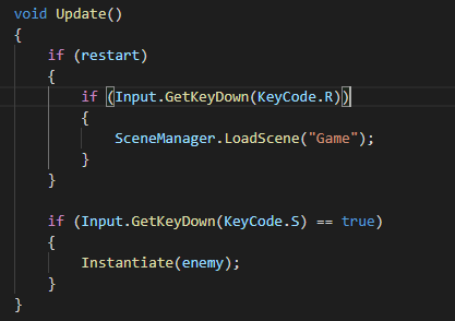 void Update() if (restart) if (Input.GetKeyDown | Chegg.com