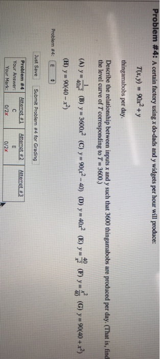 Solved Problem #4: A certain factory using x do dads and y | Chegg.com