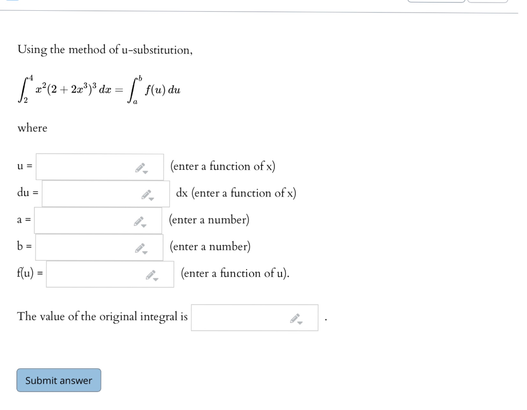 Solved Using the method of u-substitution, $* | Chegg.com