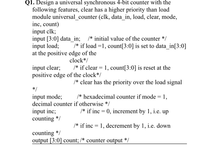 Solved Q1. Design a universal synchronous 4-bit counter with | Chegg.com