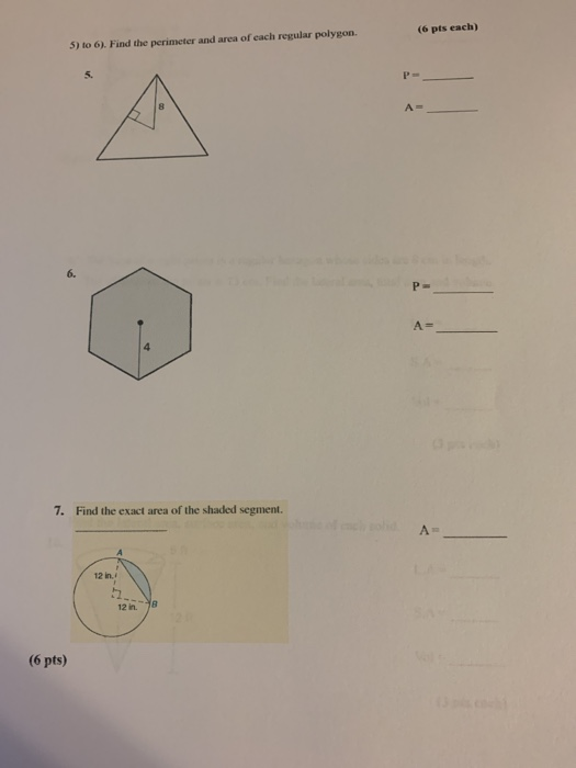 Solved (6 pts each) 5) to 6). Find the perimeter and area of | Chegg.com