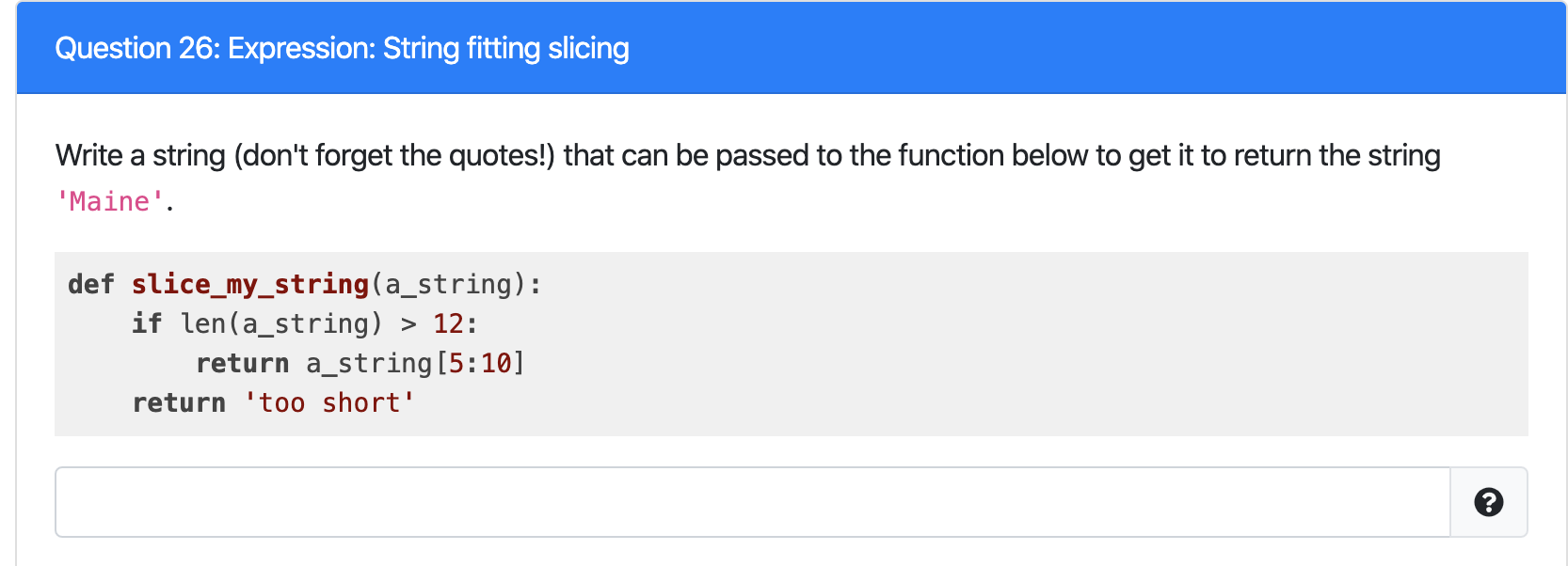Solved Question 26 Expression String Fitting Slicing Write
