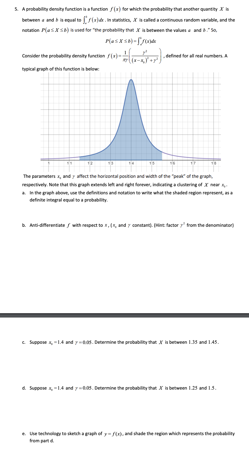 Solved 5. A probability density function is a function f(x) | Chegg.com