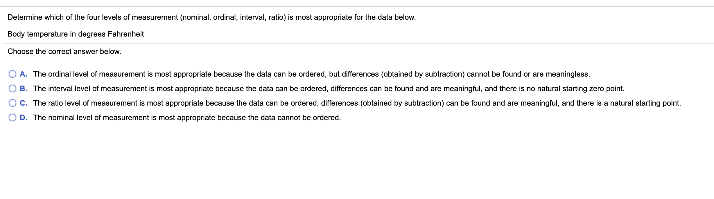Solved Determine which of the four levels of measurement | Chegg.com