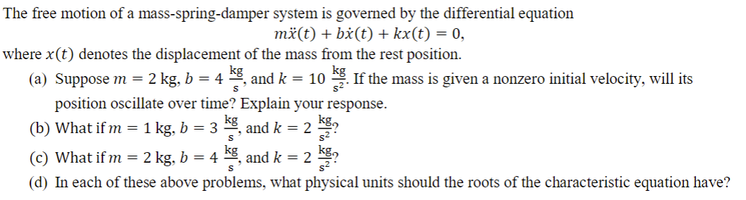 Solved The free motion of a mass-spring-damper system is | Chegg.com