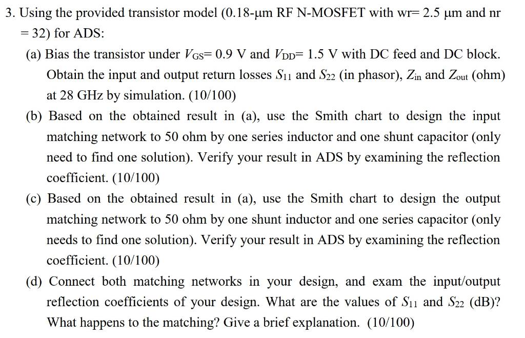 3. Using the provided transistor model (0.18-um RF | Chegg.com