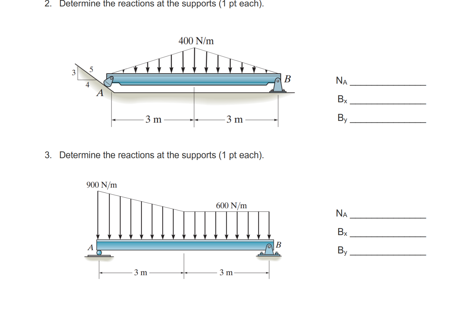 2. Determine the reactions at the supports (1 pt | Chegg.com 2. Determine the reactions at the supports (1 pt | Chegg.com