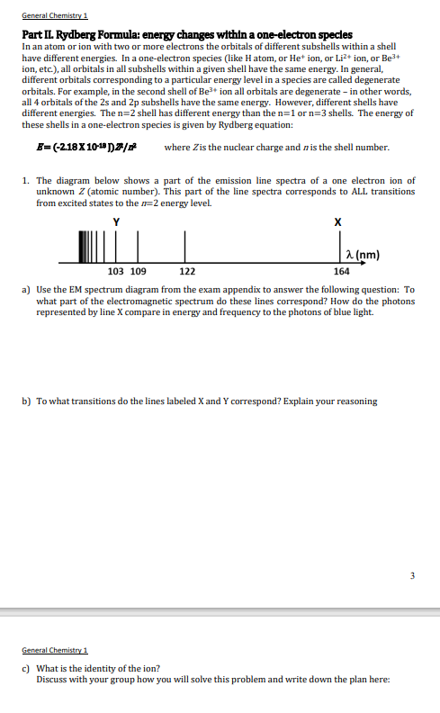 General Chemistry 1 Part IL Rydberg Formula: energy | Chegg.com