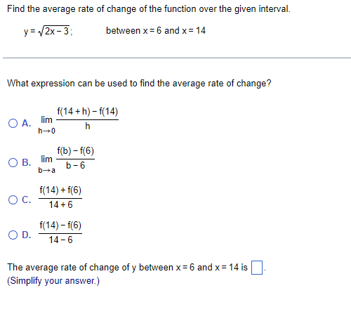 Solved Find the average rate of change of the function over | Chegg.com