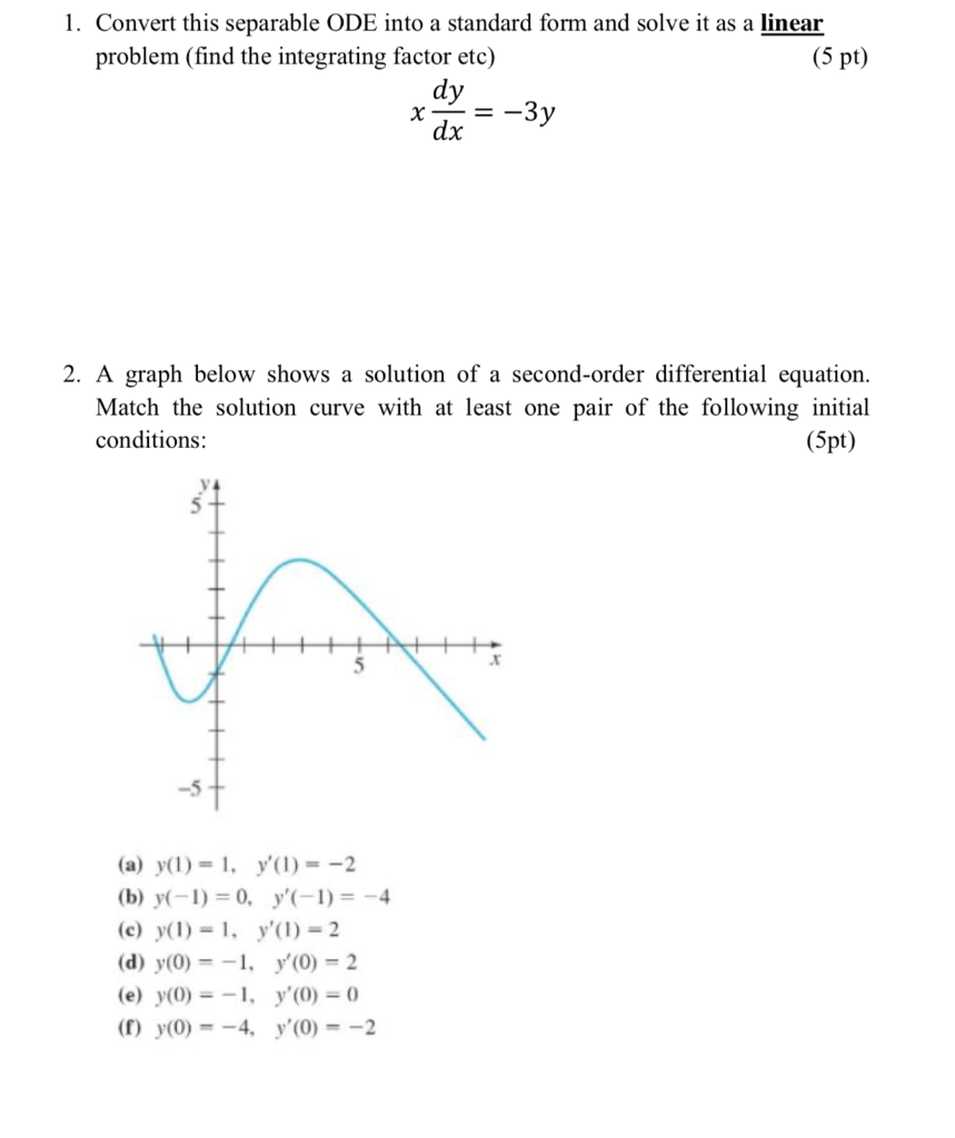 Solved (5pt) 1. Convert this separable ODE into a standard | Chegg.com