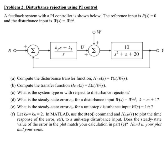Solved Problem 2: Disturbance rejection using PI control A | Chegg.com