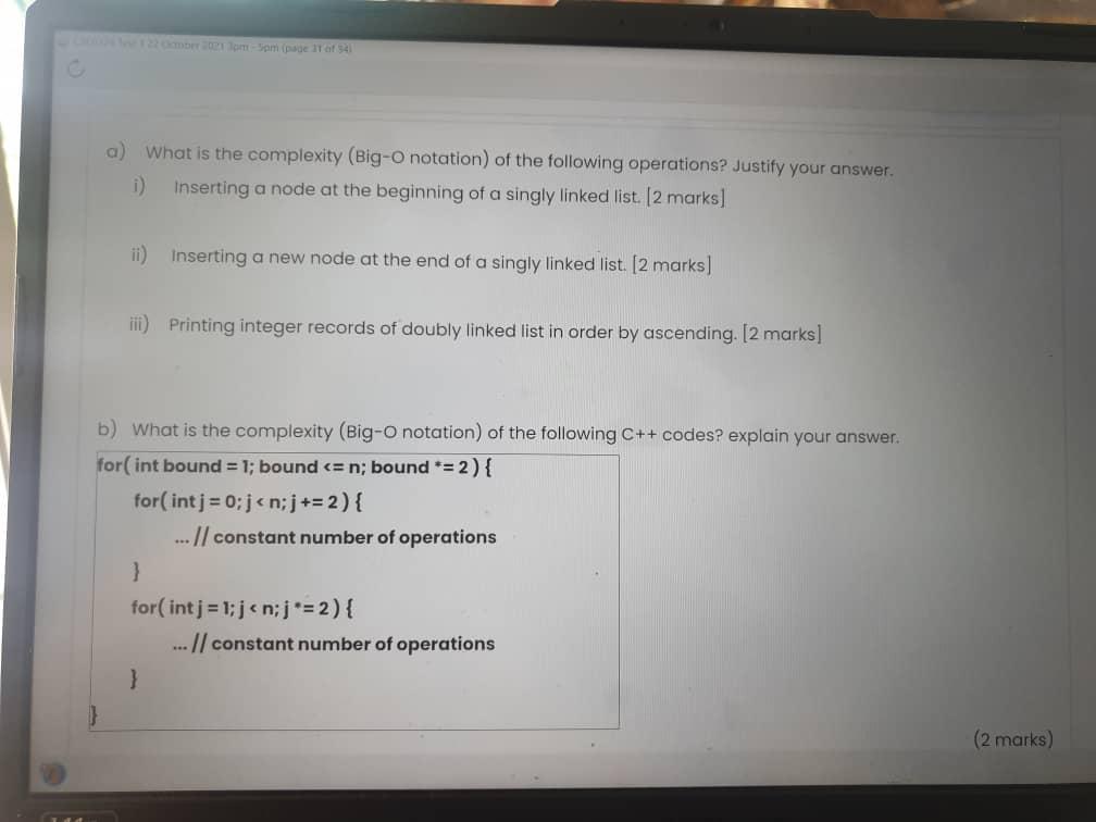Solved Som pe It of 941 a) What is the complexity (Big-o | Chegg.com