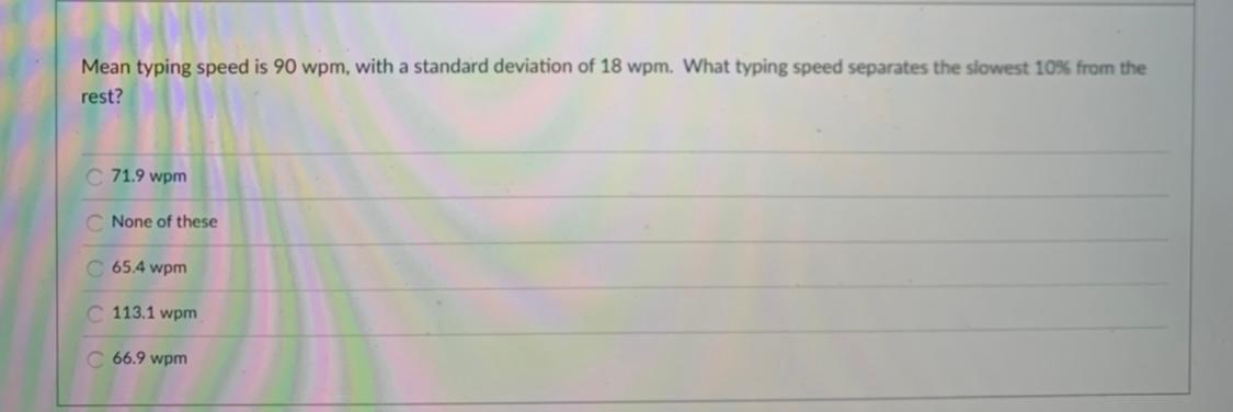 Solved Mean typing speed is 90 wpm, with a standard | Chegg.com
