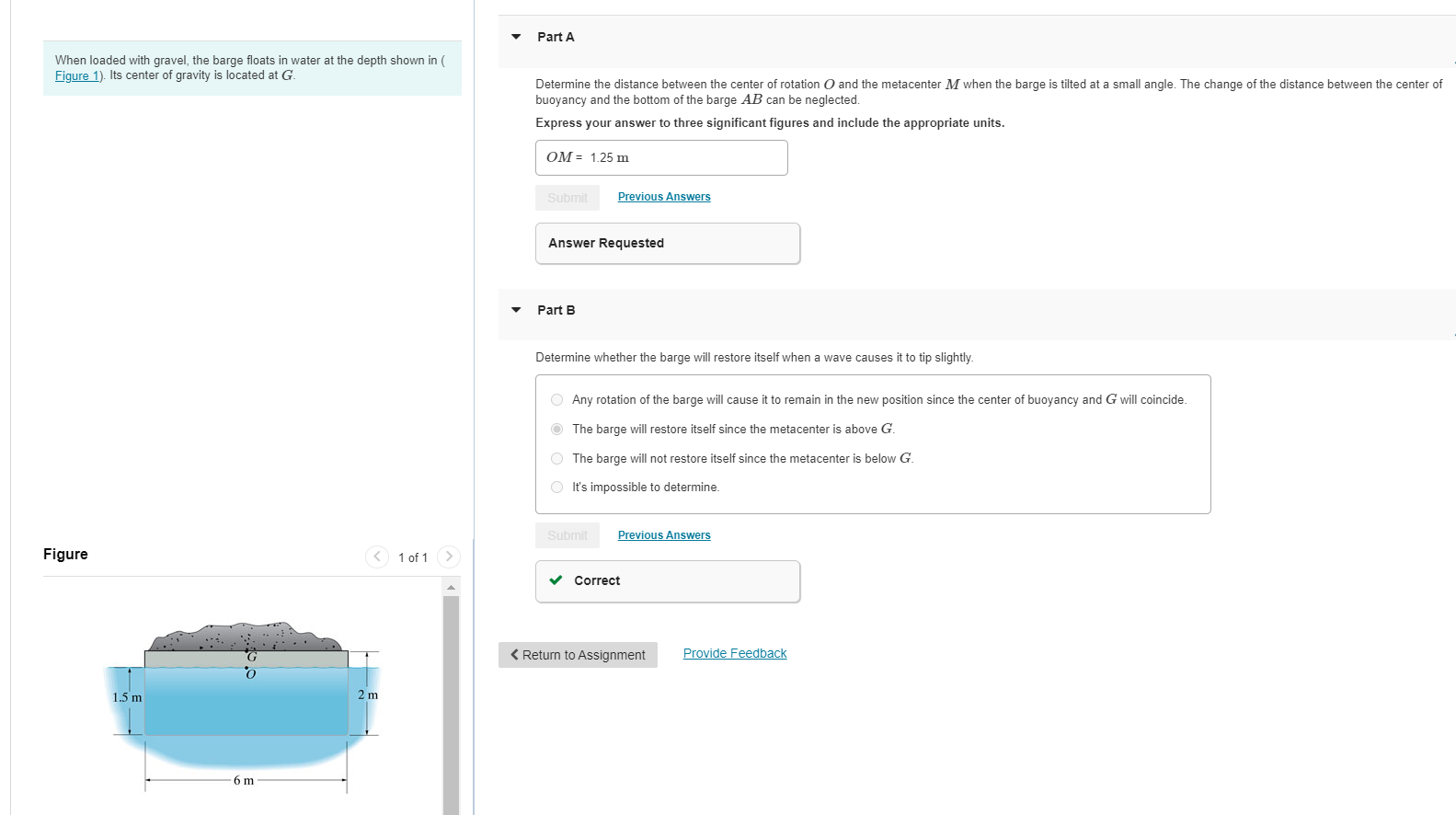 Solved When loaded with gravel, the barge floats in water at | Chegg.com