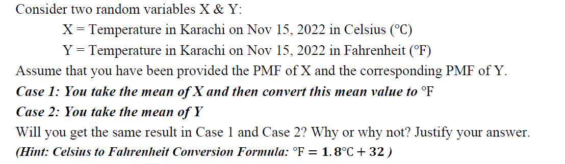Consider Two Random Variables Xandy X Temperature In