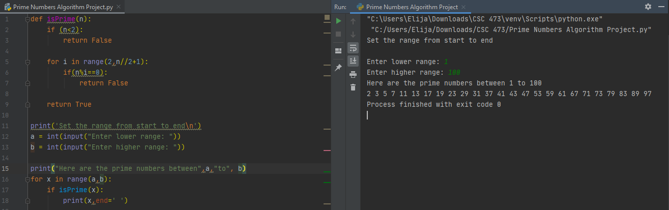 Solved Run: 1 Prime Numbers Algorithm Project.py def | Chegg.com