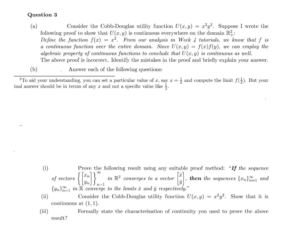 Solved (a) Consider the Cobb-Douglas utility function | Chegg.com