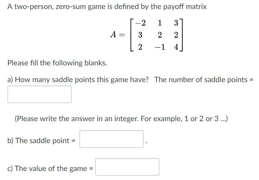 Solved A iwo-person, zero-sum game is defined by the payoff | Chegg.com