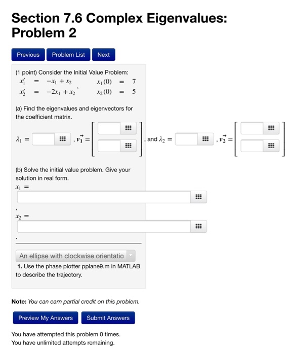 Solved Section 7 6 Complex Eigenvalues Problem 2 Previous