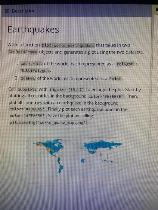 Description Earthquakes Write a function | Chegg.com