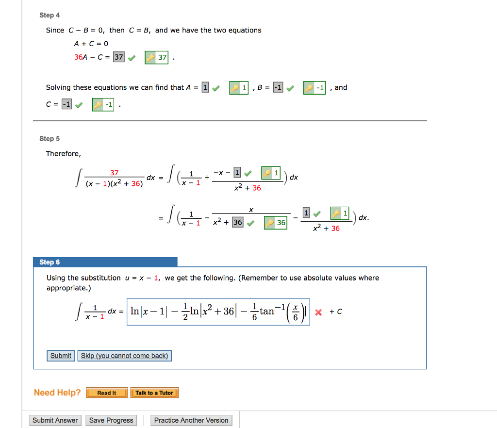 Solved Tutorial Exercise Evaluate the integral. 37 /(x − | Chegg.com