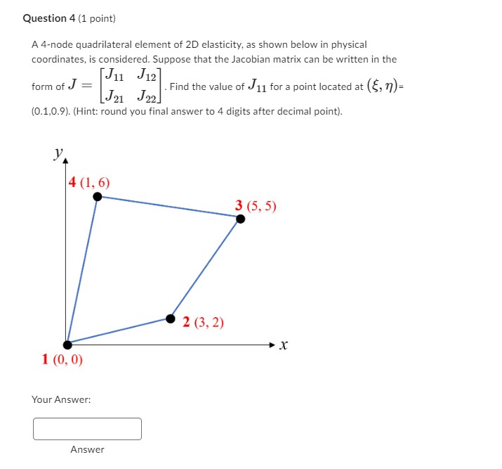 Solved A 4-node quadrilateral element of 2D elasticity, as | Chegg.com