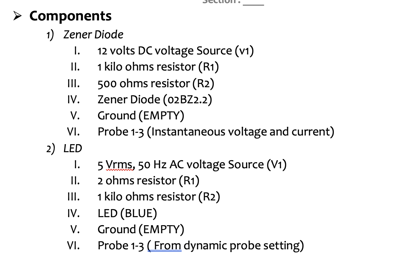Solved > Components 1) Zener Diode 1. 12 volts DC voltage | Chegg.com