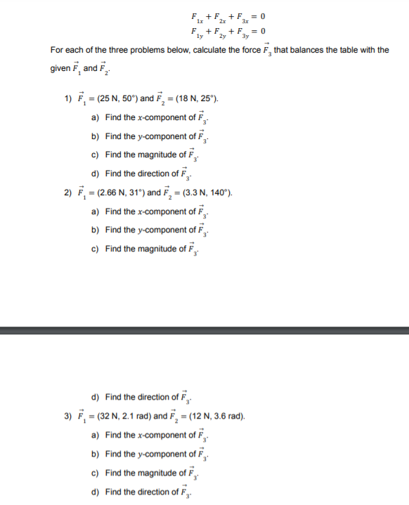 Solved F +F+F3 = 0 F: +F+F, = 0 2y For each of the three | Chegg.com