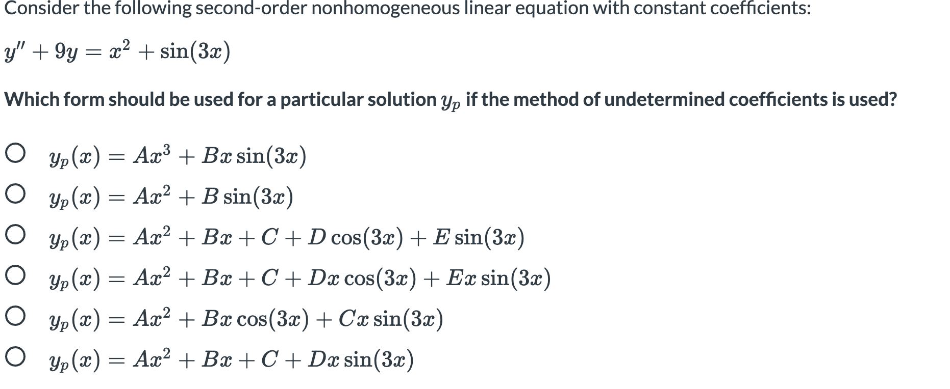 Solved Consider the following second-order nonhomogeneous | Chegg.com