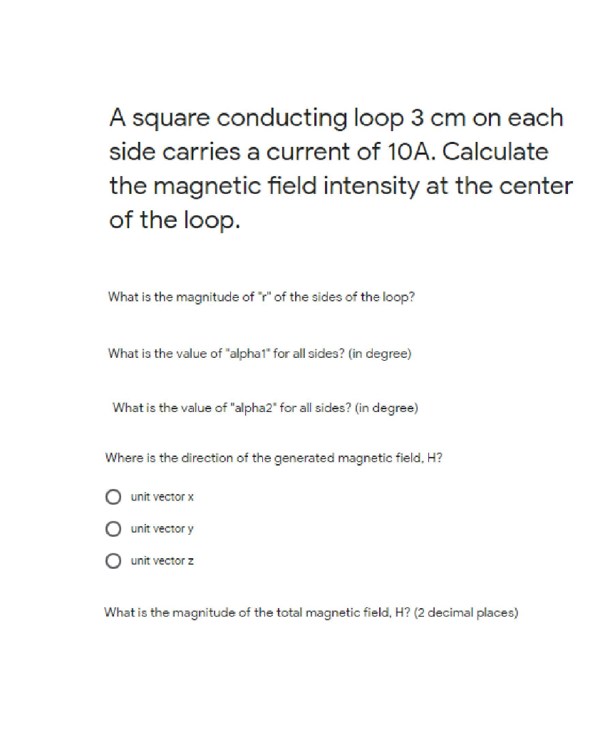 Solved A square conducting loop 3 cm on each side carries a | Chegg.com