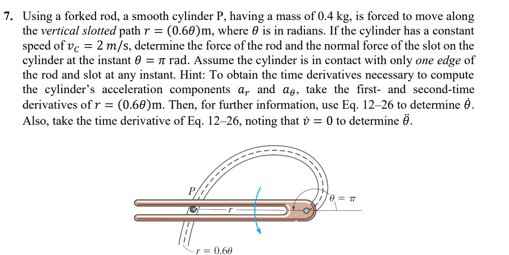 Solved Using a forked rod, a smooth cylinder P , ﻿having a | Chegg.com