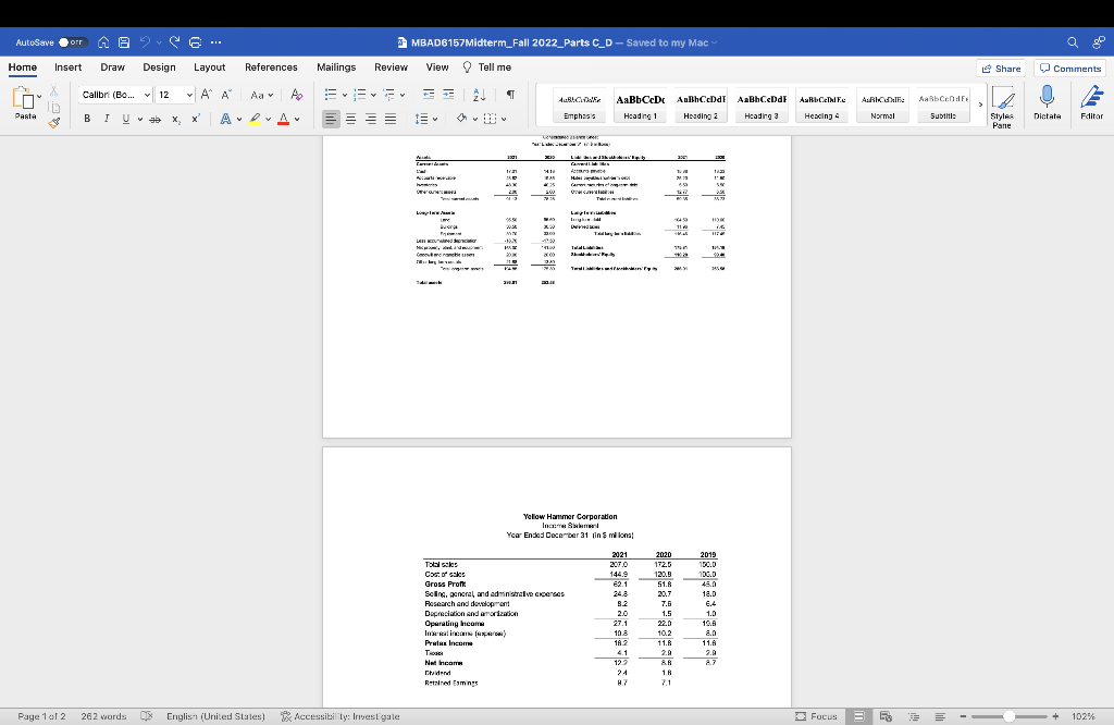 Part C. Credit Analysis Use the financial | Chegg.com