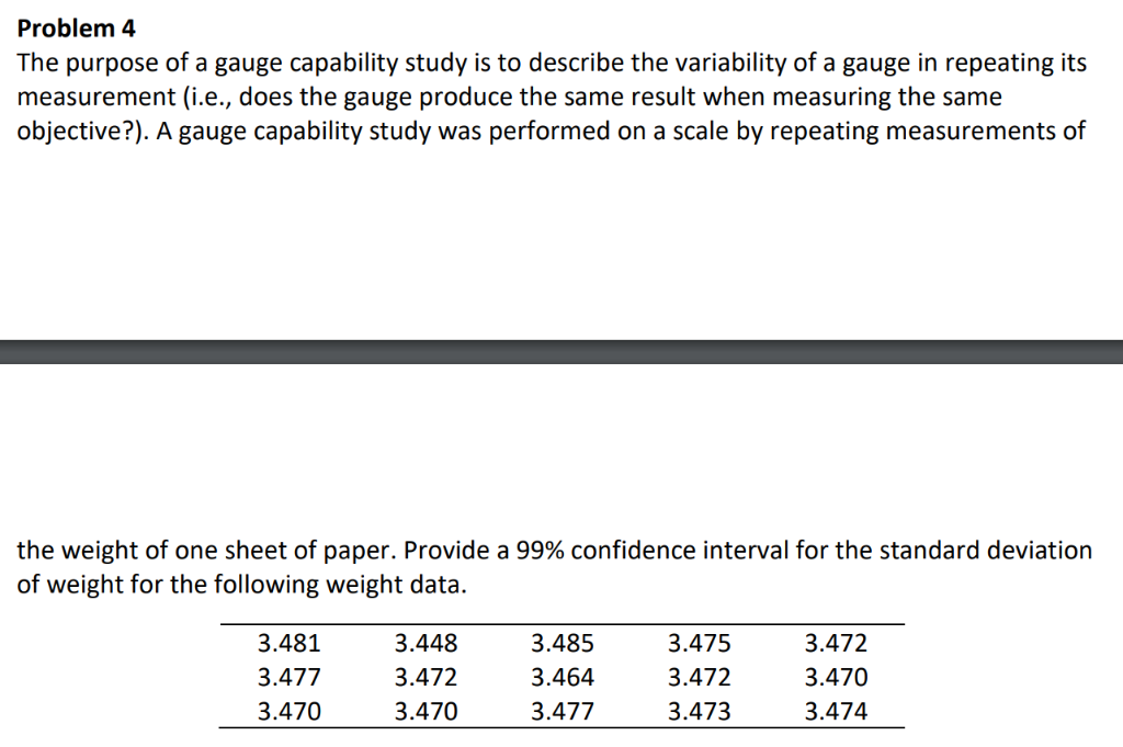 Solved Problem 4 The purpose of a gauge capability study is | Chegg.com