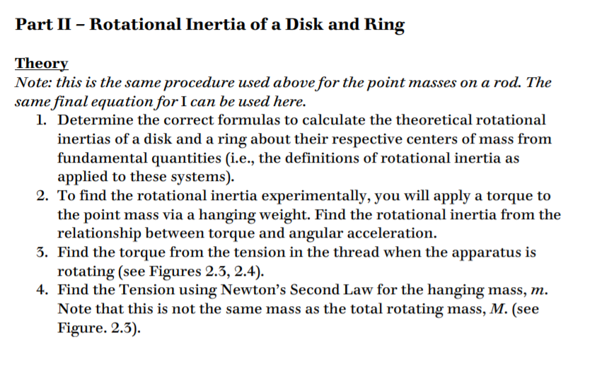 Solved Part Ii Rotational Inertia Of A Disk And Ring