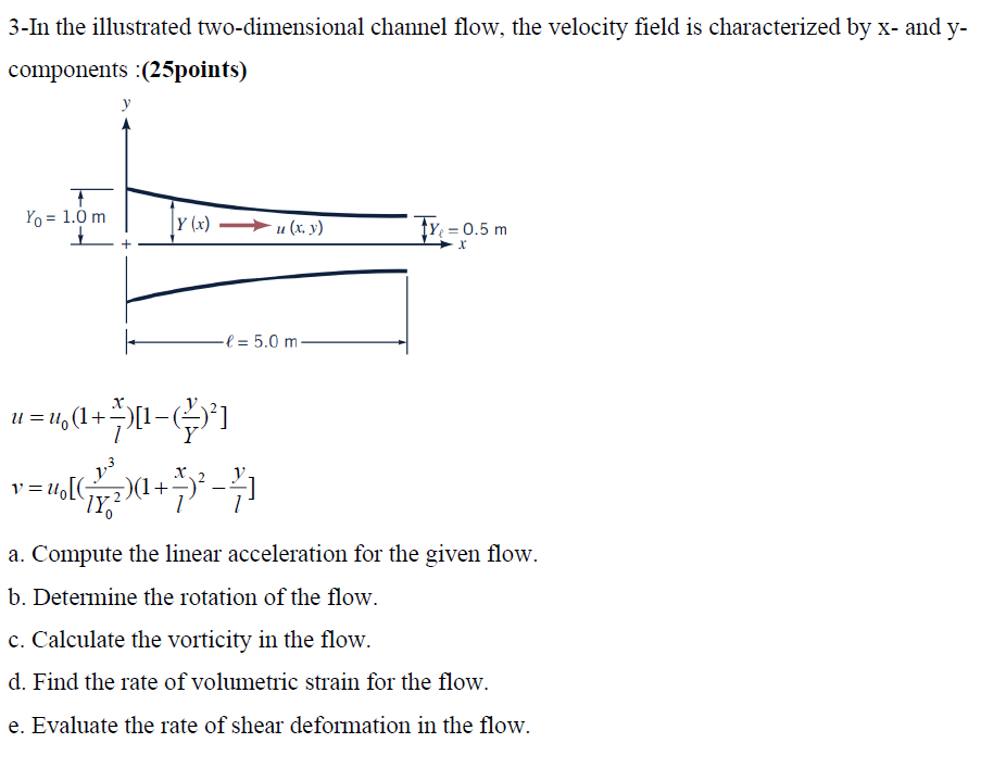 Solved 3-In the illustrated two-dimensional channel flow, | Chegg.com