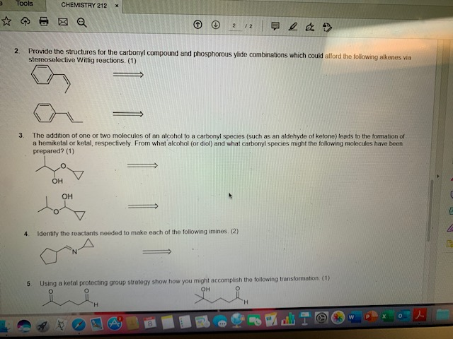 Solved Tools CHEMISTRY 212 * © © 212 le 2 Provide the | Chegg.com