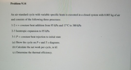 Solved Problem 9.14 An air-standard cycle with variable | Chegg.com