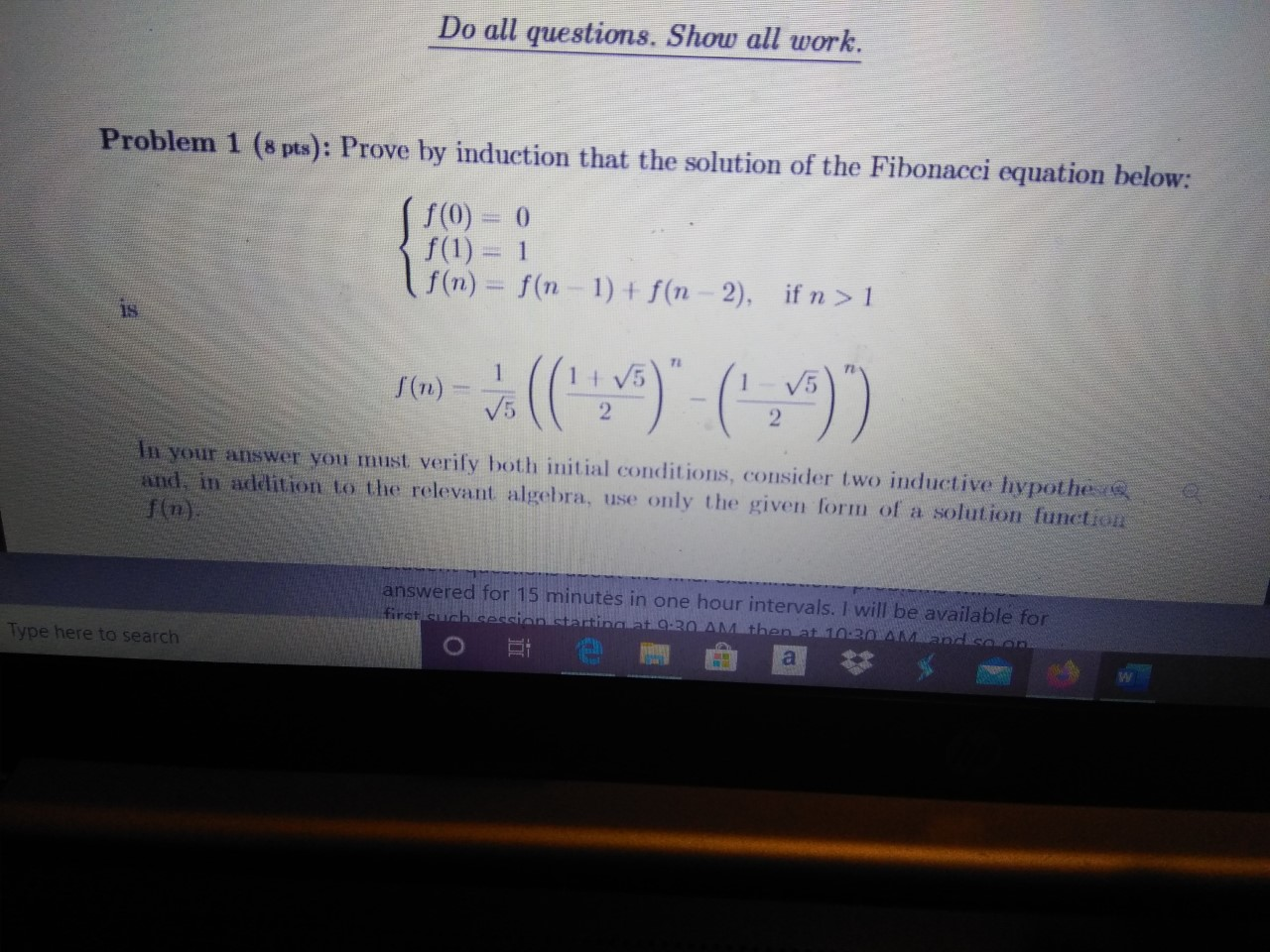Solved Do all questions. Show all work. Problem 1 (8 pts): | Chegg.com