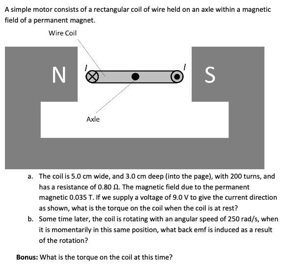 Solved A simple motor consists of a rectangular coil of wire | Chegg.com