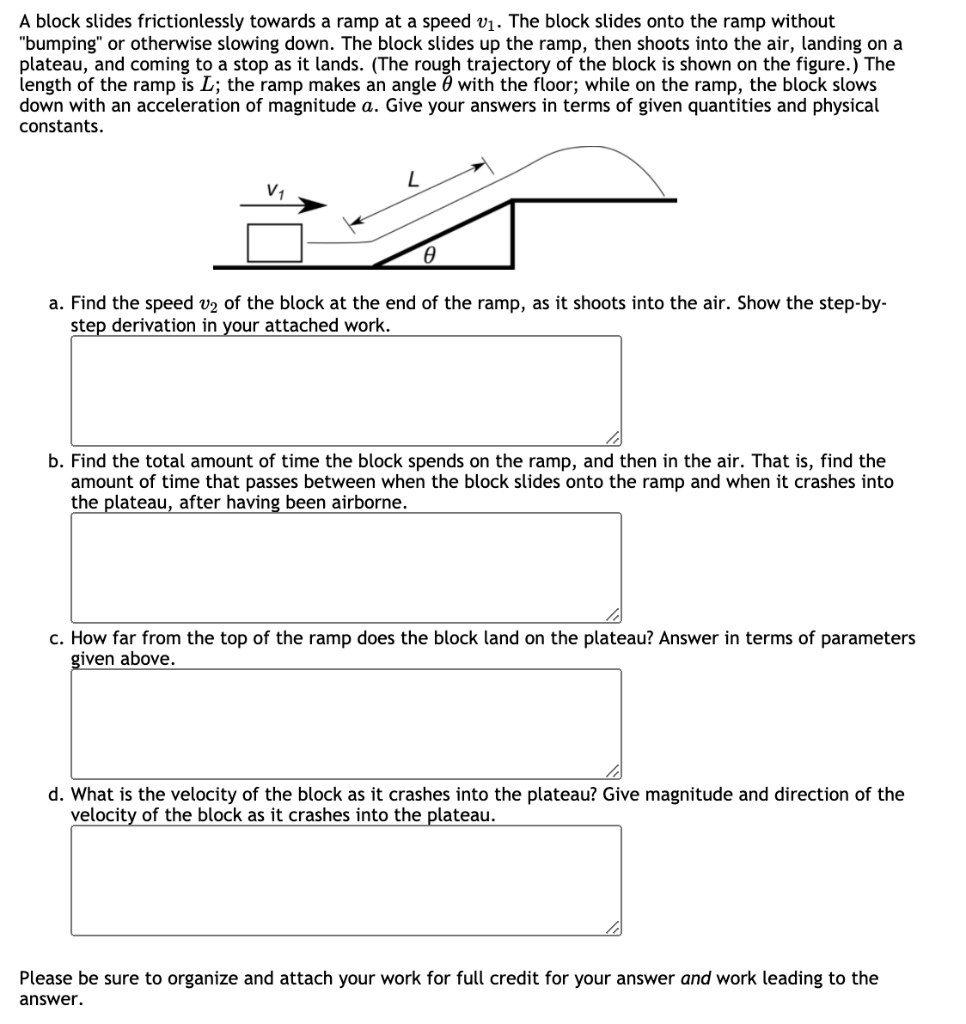 Solved A block slides frictionlessly towards a ramp at a | Chegg.com