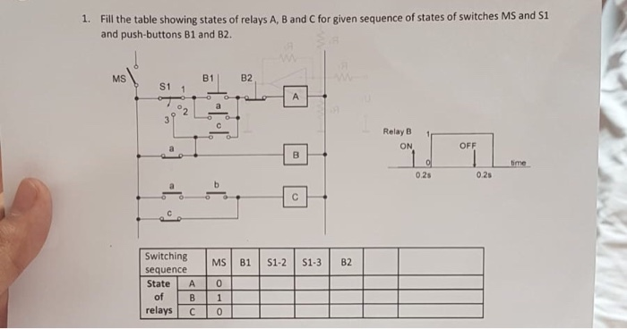 Solved Fill the table showing states of relays A, B and C | Chegg.com